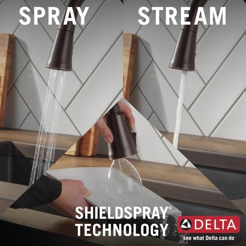 Delta Faucet Spargo Oil Rubbed Bronze Deck Mount Kitchen Faucet with Pull Down Sprayer, Venetian Bronze 19964Z-RBSD-DST