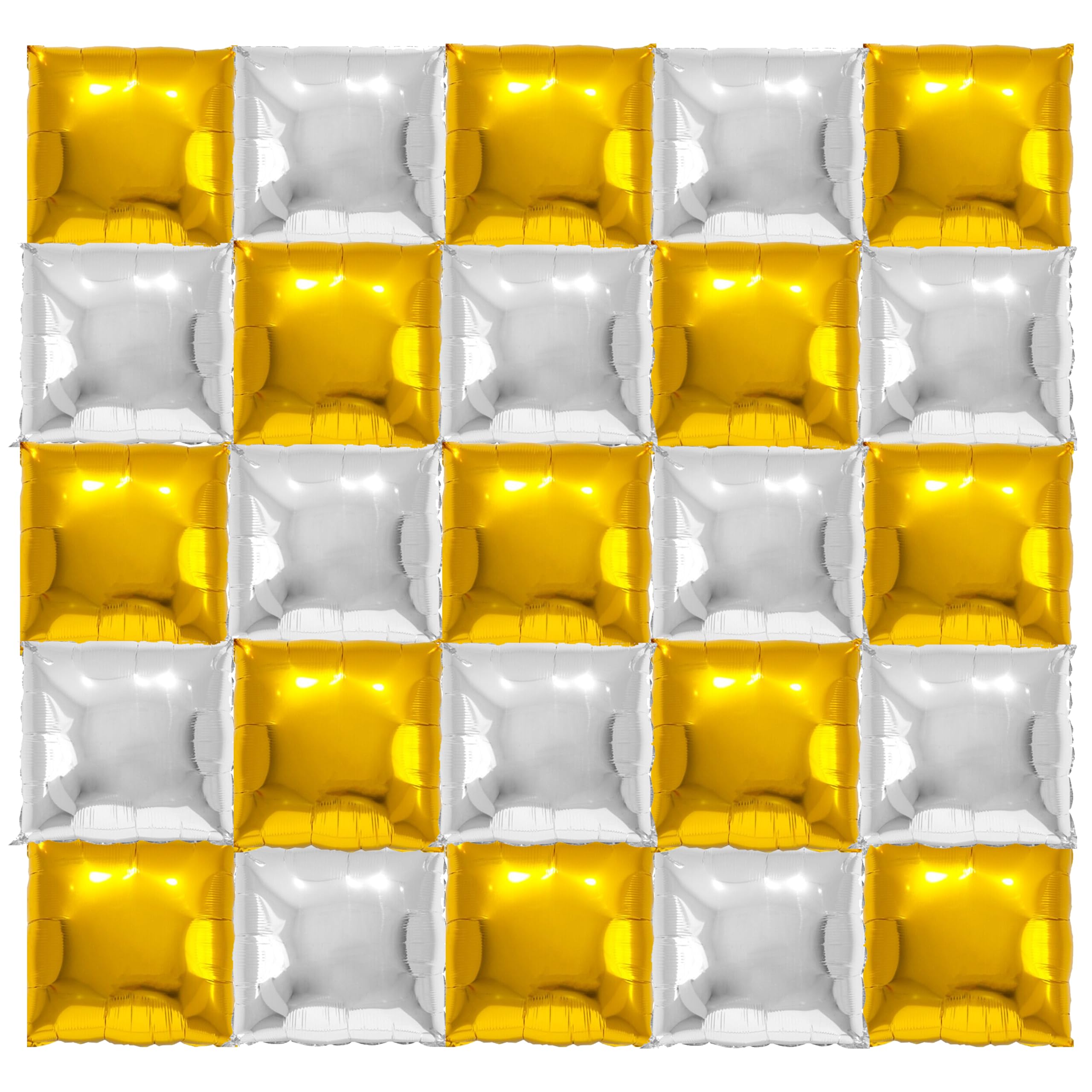 Gold and Silvery Suare Foil Balloon Wall Backdrop for Photos Double Sided Balloon Arch Garland Kit for Anniversary Bachelorette Birthday Engagement Bridal Baby Shower Party Decorations 25pcs
