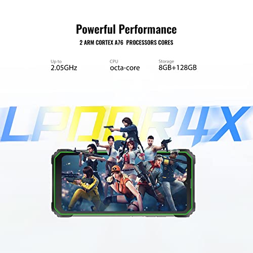 Rugged Smartphone, Blackview BV8800, 8GB+128GB, 8380mAh Battery with 33W Fast Charge, 4G Dual Sim Unlocked Cell Phones, 50MP+16MP+8MP+2MP+20MP IR Rear Camera, 6.58“FHD Display, IP68 & IP69K Waterproof