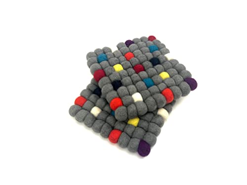 Handmade Trivet, Felt Ball Trivet, Potholders, Trivets, 100% Wool, Felt, Hot Pot Holders (Set of 2) Hot Pads, Flexible, Durable, Heat Resistant Mat, Mats, Square Trivet (Gray, Square)