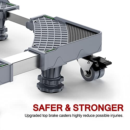 Fridge Stand Mobile Base with 4 Locking Wheels and 4 Strong Feet, 19.7β-27.5β Adjustable Furniture Dolly for Washer Dryer Washing Machine Stand Pedestal, Refrigerator Stand(KBN-10GRAY)