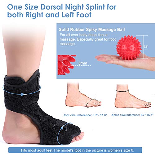 Night Splints for Plantar Fasciitis Dorsal Night Splint Foot Orthosis Stabilizer Foot Drop Ankle Splint Support Spiky Massage Ball