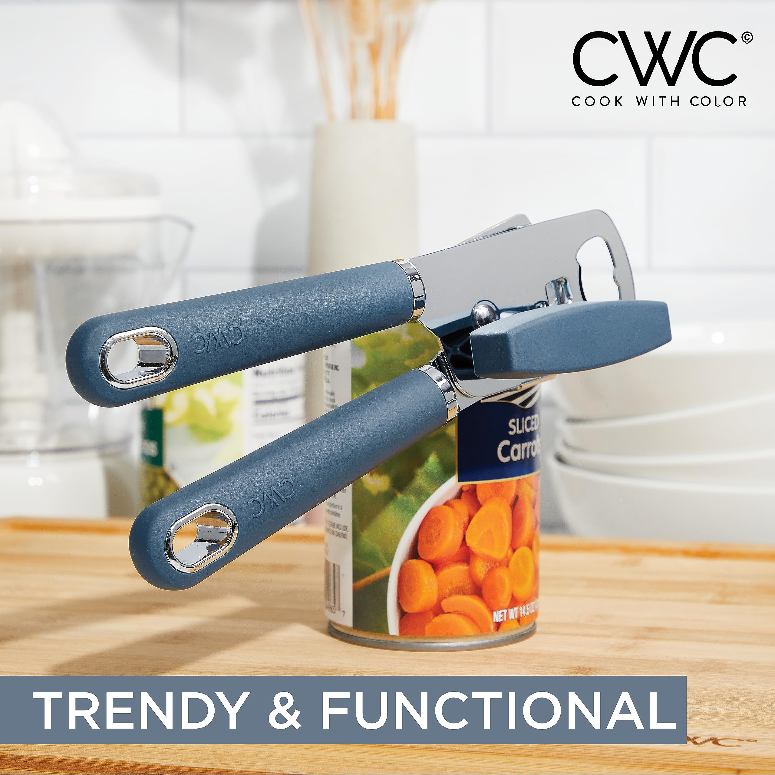 COOK WITH COLOR Manual Can Opener with Soft Grip Handles - Effortlessly Open Cans with Comfort and Precision (Sage)