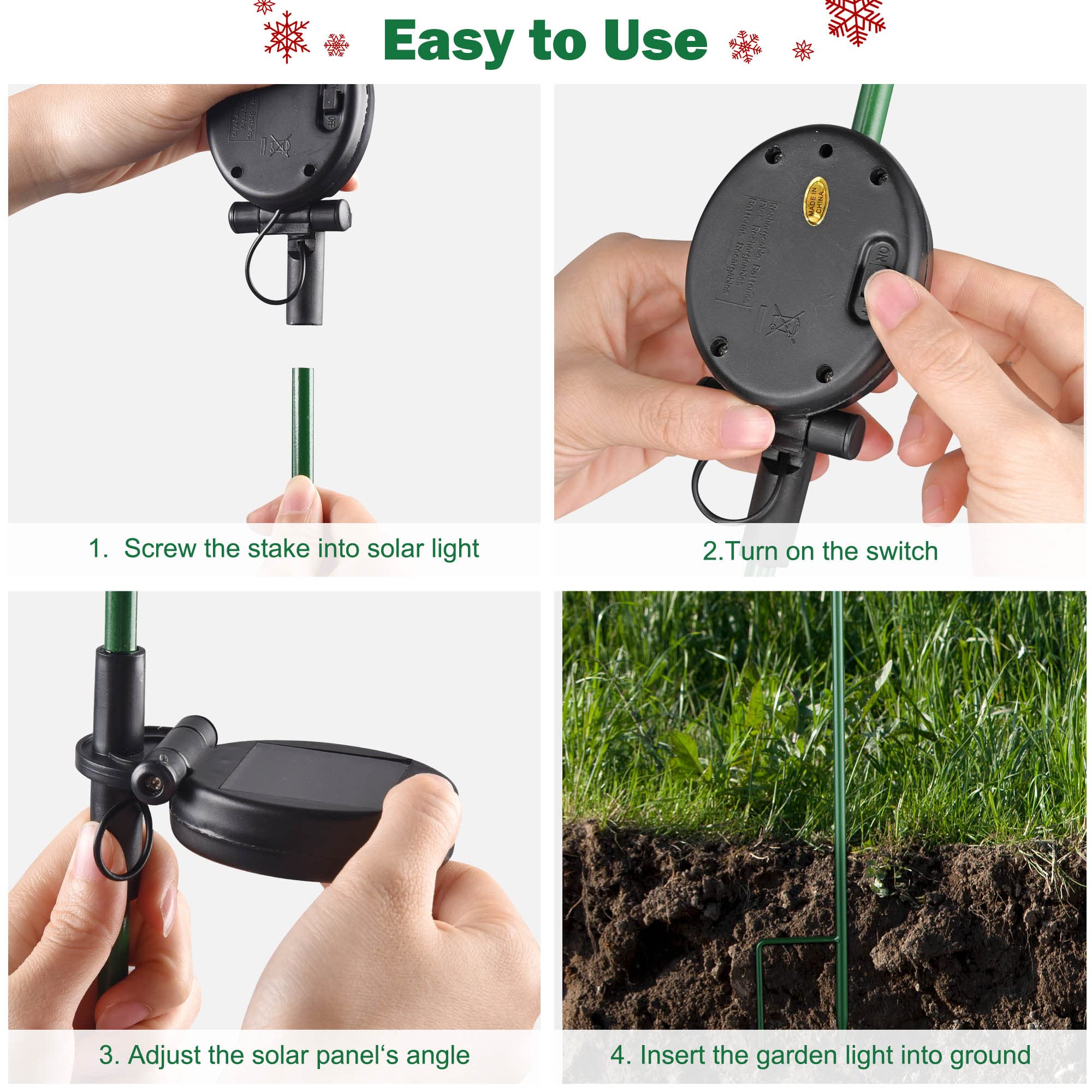 Yescom 4 Packs Solar Christmas Tree Stake Lights Solar Pathway Lights Waterproof Solar Stakes Lights for Outdoor Patio Garden