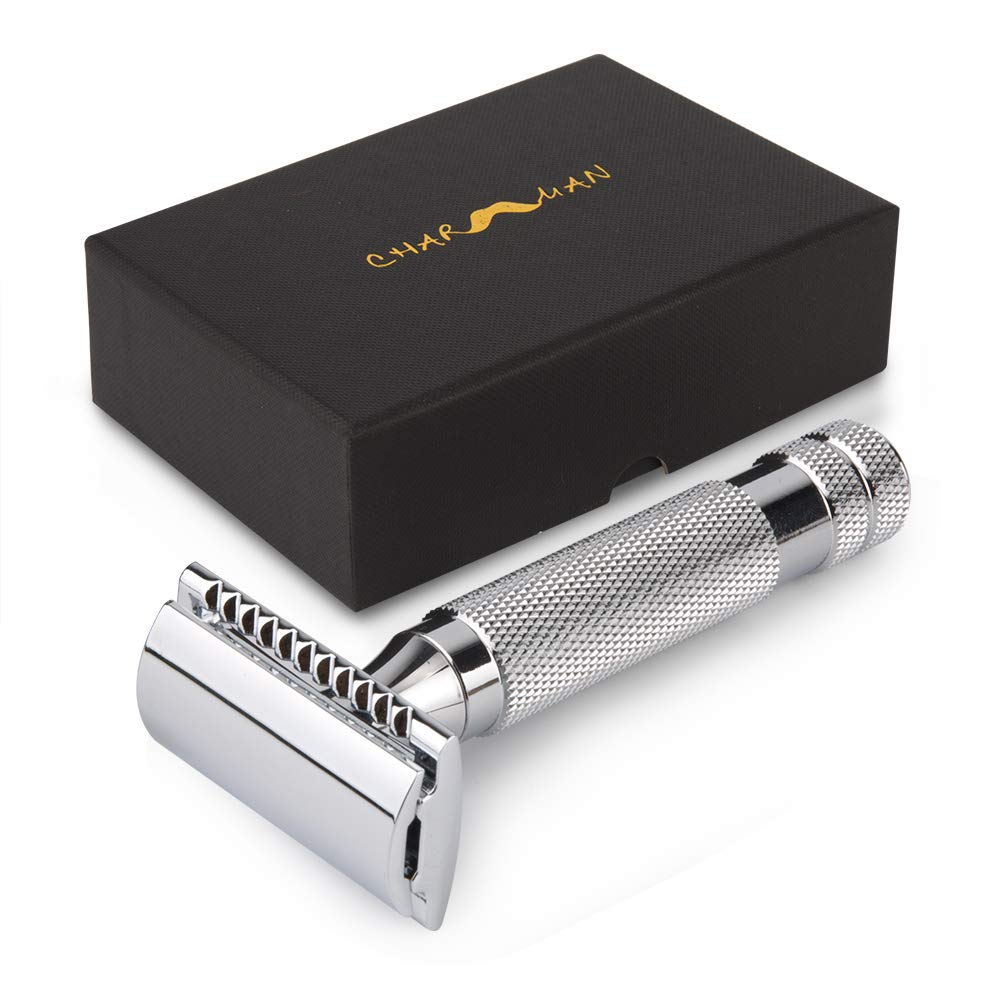 CHARMMAN Classic 3-piece Double Edge Safety Shaving Razor, 1 Razor + 10 pcs Super Stainless Blades + Luxurious Packaging