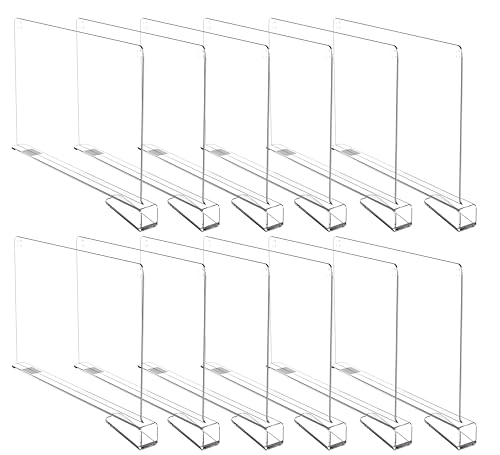 HBlife 12 Pack Clear Shelf Dividers, Vertical Purse Organizer for Closet Perfect for Sweater, Shirts, Handbags in Bedroom and Kitchen, Adjustable Acrylic Bookshelf for Organization