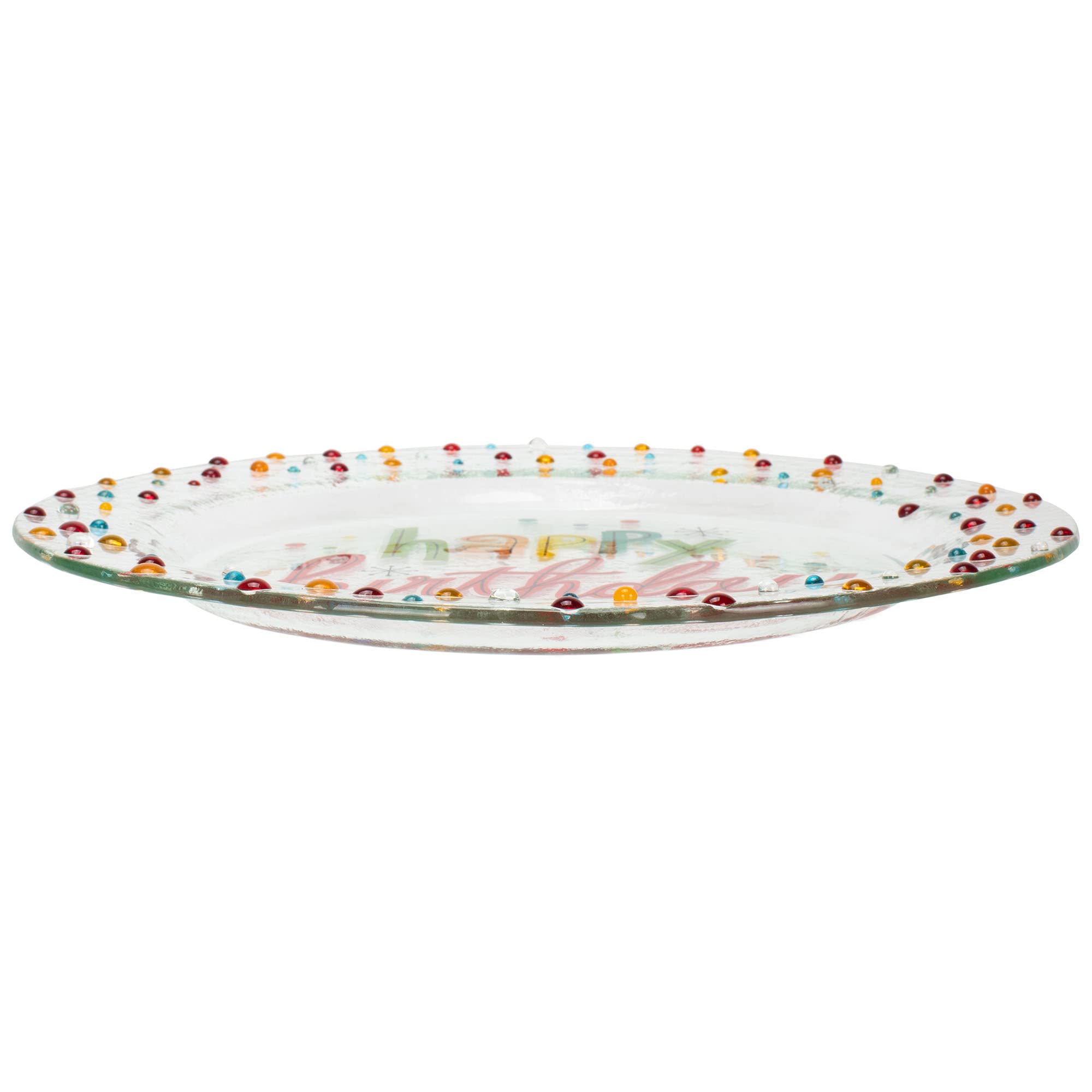 DEMDACO Happy Birthday Confetti Multicolored 14 x 14 Hand painted Glass Platter