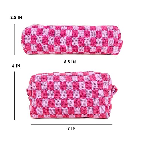 Checkered Pouch and Pencil Case Set (Pink/Pink)