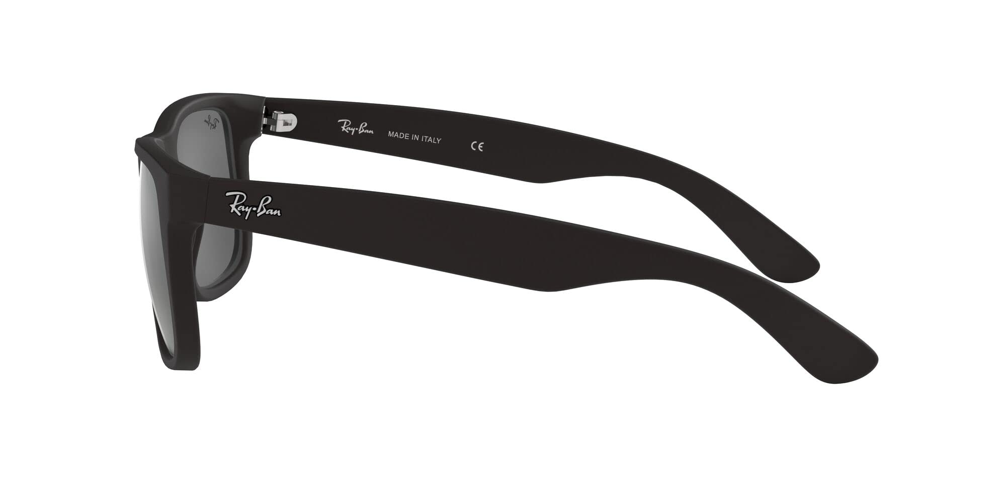 Ray-Ban RB4165 Justin Rectangular Sunglasses, Rubber Black/Grey Mirrored Silver, 51 mm