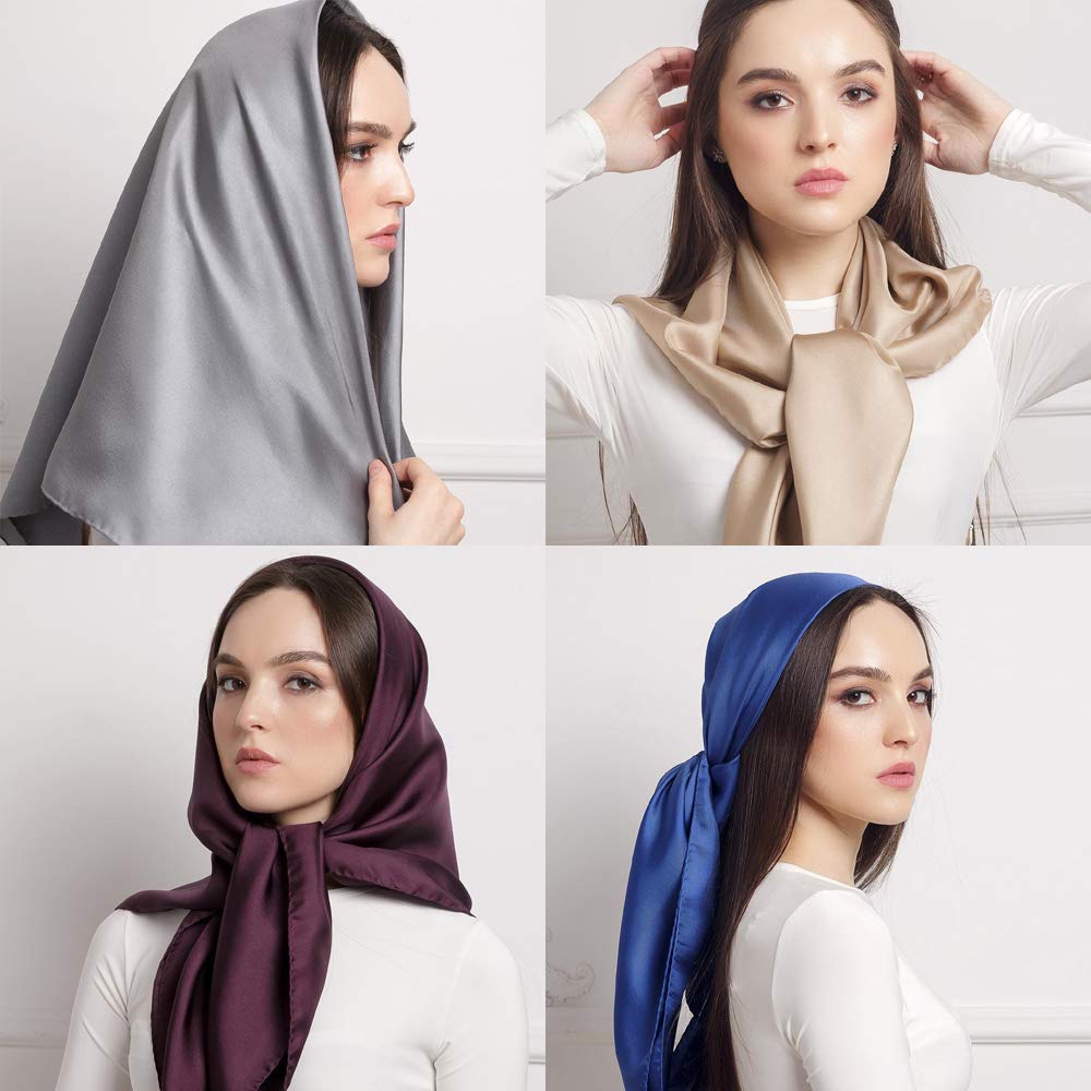 YOUR SMILE Silk feeling Pure Color Scarf Women’s Fashion Pattern Large Square Satin Headscarf Headdress 24''x24'',Gold