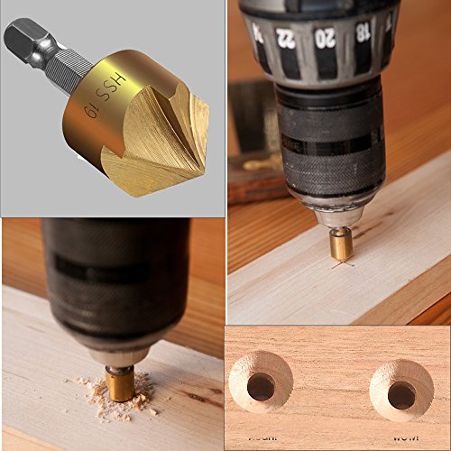 Eagles 14-Pack Woodworking Tool Set, 8PCS 5/8" 1/2" 3/8" 1/4" Carbon Steel Wood Plug Cutter Drill Bit Set and 6pcs 1/4" Hex Shank HSS 5 Flute 90 Degree Countersink Drill Bits