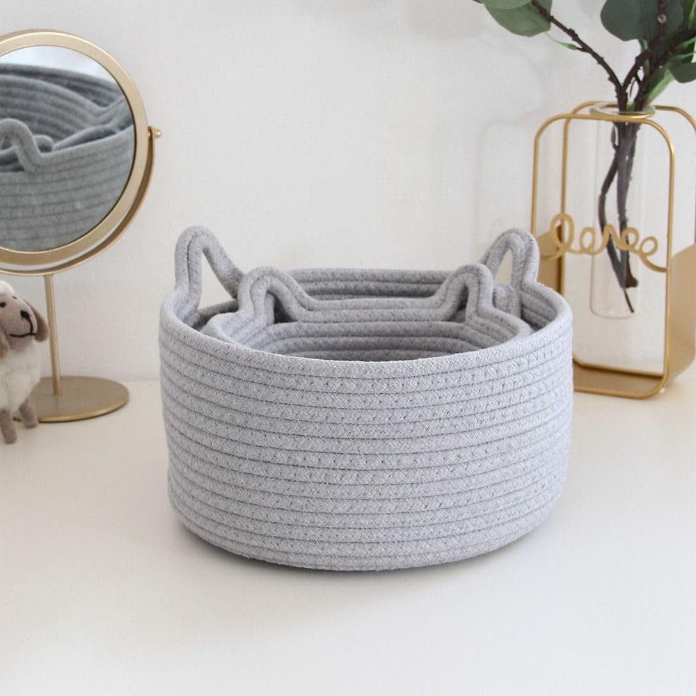 CHDHALTD Cotton Rope Woven Storage Basket,Small Basket Gift Baskets Toy Storage Basket Key Tray Living Room Bathroom Storage Basket(L,Pink)
