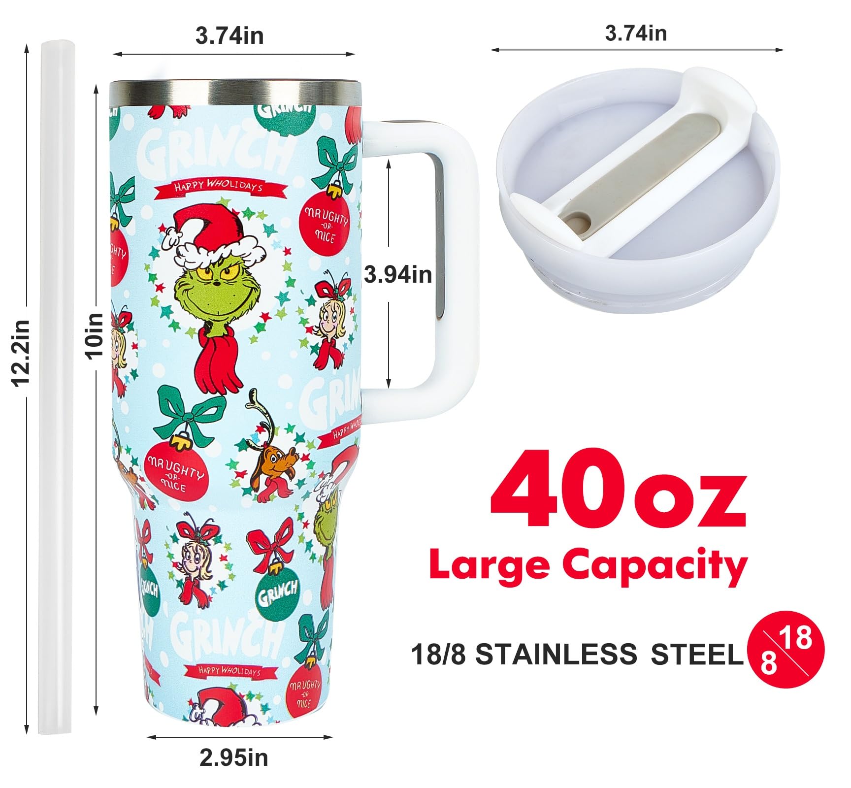 Funny Chrismas Stainless Steel Xmas Tumbler with Handle and Straw, Fits in Standard Cup Holder, 40 Ounces