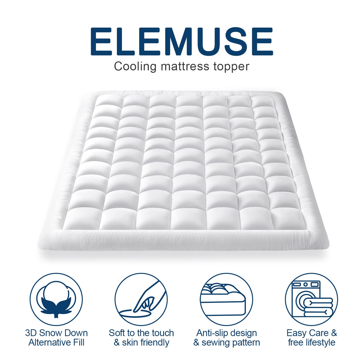 ELEMUSE Queen Soft Mattress Pad Cooling Mattress Topper Fluffy Mattress Protector Pillow Top Bed Pad Cloud Feel Mattress Cover with Elatic 8"-21" Deep Pocket White