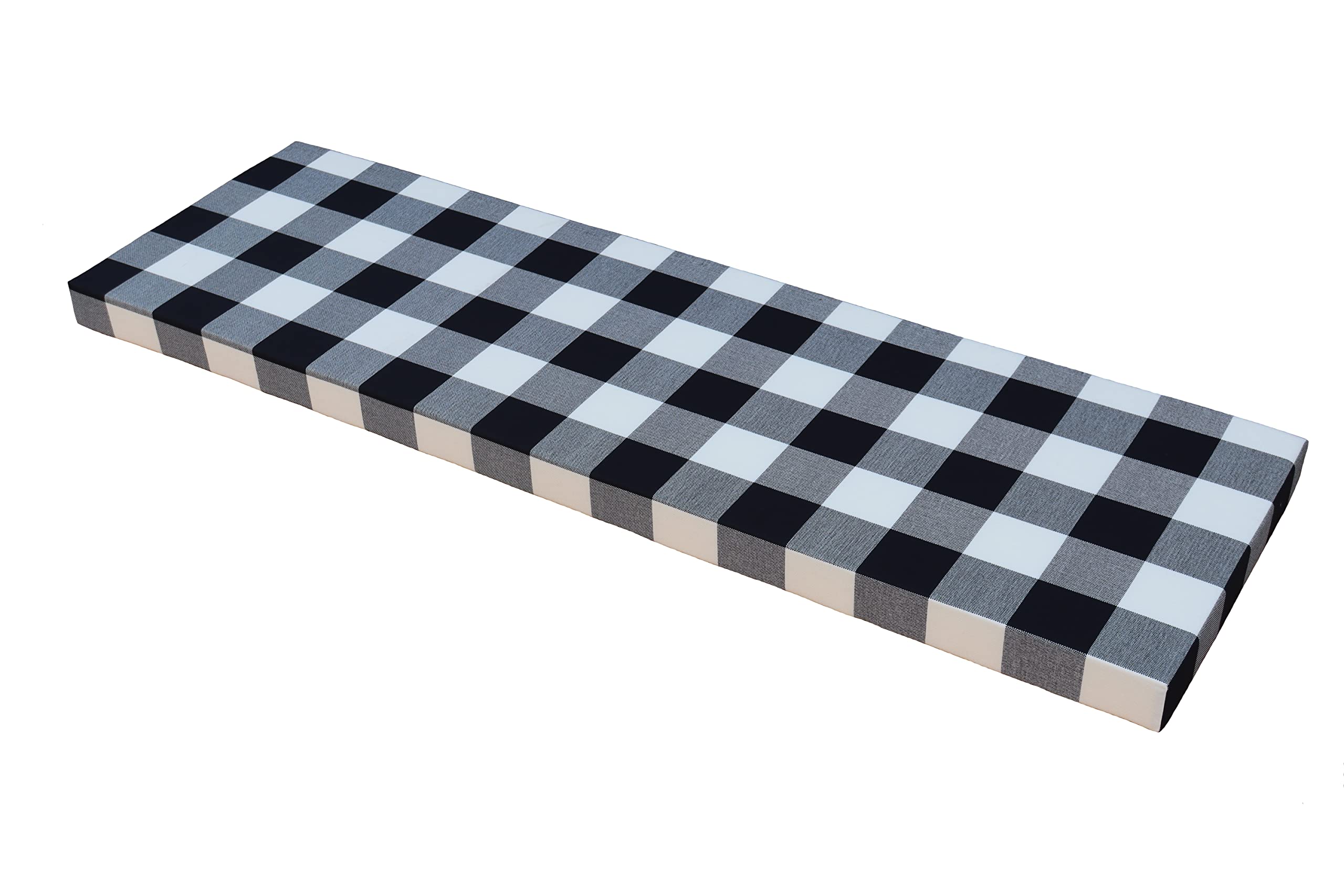 Jininworl Custom Size Bench Cushion, Checkered Gingham Plaid Pattern, High Resilience Upholstery Foam Long Chair Cushion Sofa Pads Outdoor/Indoor Patio Furniture (Black and White, Custom Size)