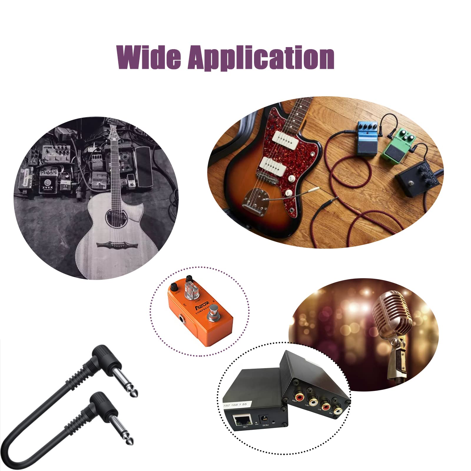 Cheerock 3Pcs Guitar Patch Cables, 6 Inch Guitar Patch Cable, 1/4" TS Right Angle Guitar Effect Pedal Cables, Low Noise and High Fidelity