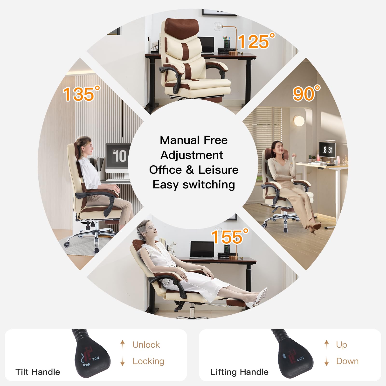 Executive Office Chair with Foot Rest, Ergonomic Big and Tall Computer Desk Chair Back Support, Comfy Reclining High Back Office Chair for Adults, Task Swivel Chairs for Home Office