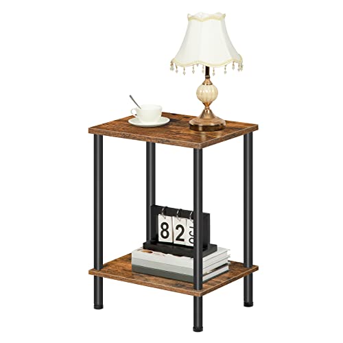HOOBRO End Tables Set of 2, Nightstand with 2-Layer Storage Shelves, Side Table for Small Spaces, Living Room, Entryway, Industrial Style, Stable Frame, Easy Assembly, Rustic Brown BF09BZP201