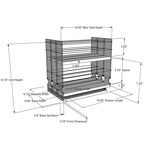 Vertical Spice - Cabinet Mounted Spice Rack Organizer - 3 Drawers, 30 Capacity - Sliding Cabinet Organizer - Pullout Shelves for Pantry Organization - Seasoning Storage - 6.9'' W x 10.75'' H x 10.6" D