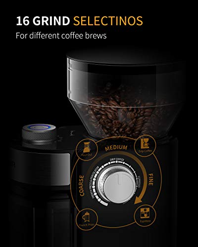 SHARDOR Electric Burr Coffee Grinder 2.0, Adjustable Burr Mill with 16 Precise Grind Setting for 2-14 Cup, Black