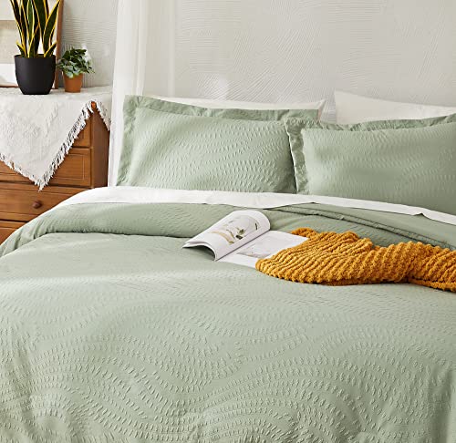 Geniospin Full Comforter Set, Bed in a Bag Sage Green Bedding Sets 7-Pieces, Botanical Pattern, All Season Comfortable Seersucker Bedding with Comforter, Sheets, Pillowcase & Shams(Full,80"x90")