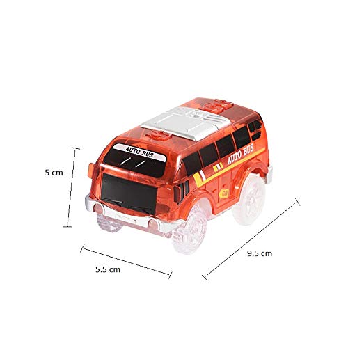 QUOXO 4 Pack Tracks Racing Car Only Replacement,Light Up Toy Cars Glow in The Dark Track Accessories for Boys and Girls