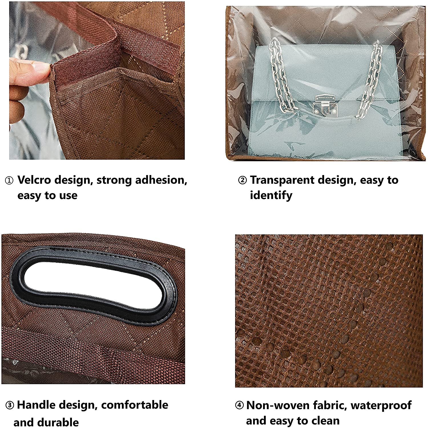 TcJ-Chen 3 Sizes Handbags Storage Dust Cover Bag Storage Hanging Closet Organizer Purse (Brown)