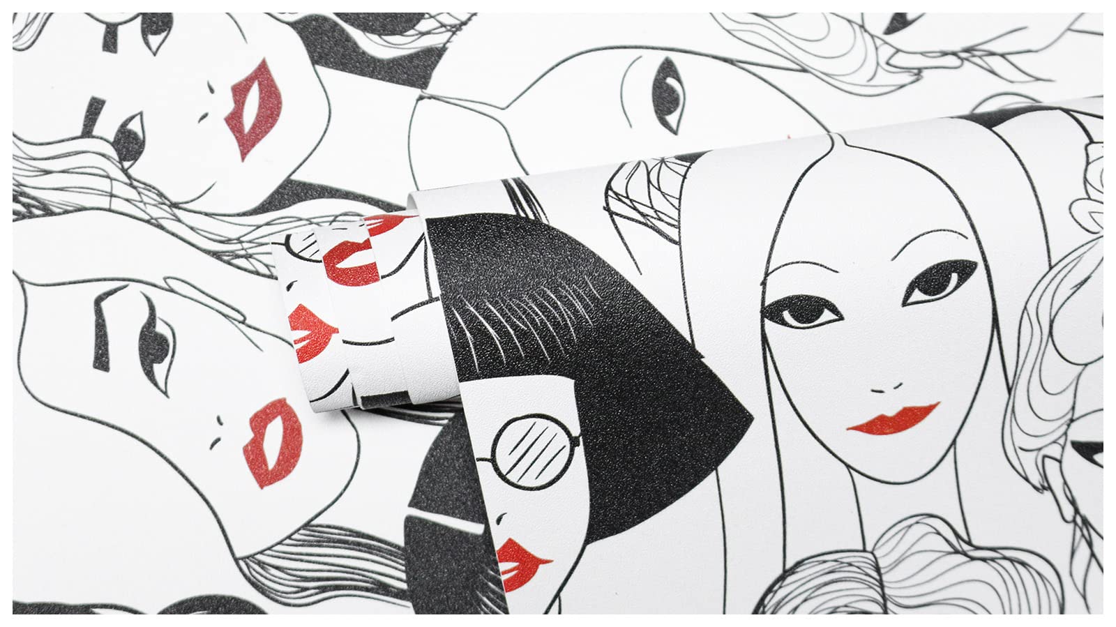 HAOKHOME Modern Peel and Stick Wallpaper Cool Ladies Black/White/Red Lips Removable Vinyl Self Adhesive Contactpaper 17.7in x 9.8ft