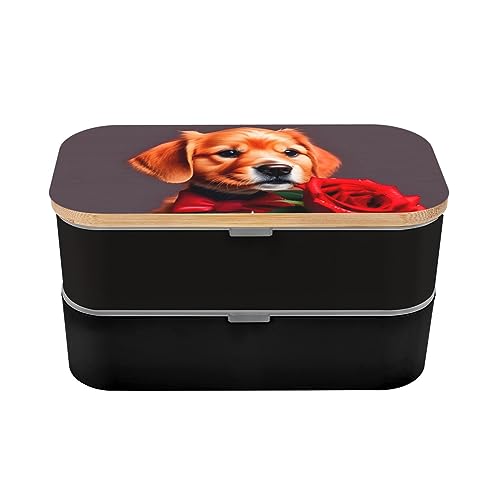 Gentleman-Like Dog Adult Lunch Box, Bento Box, With Cutlery Set Of 3, 2 Compartments, Rectangular, Lunch Box For Adults