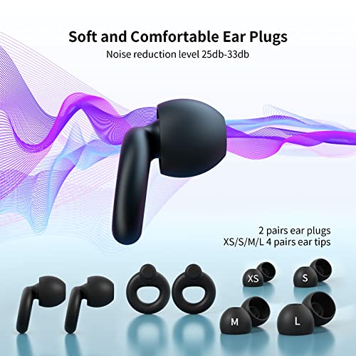 Ear Plugs for Noise Reduction and Sleeping –2 Pairs Reusable Soft Comfortable Ear Plugs–Ideal for Side Sleepers–27dB Noise Cancelling–Black