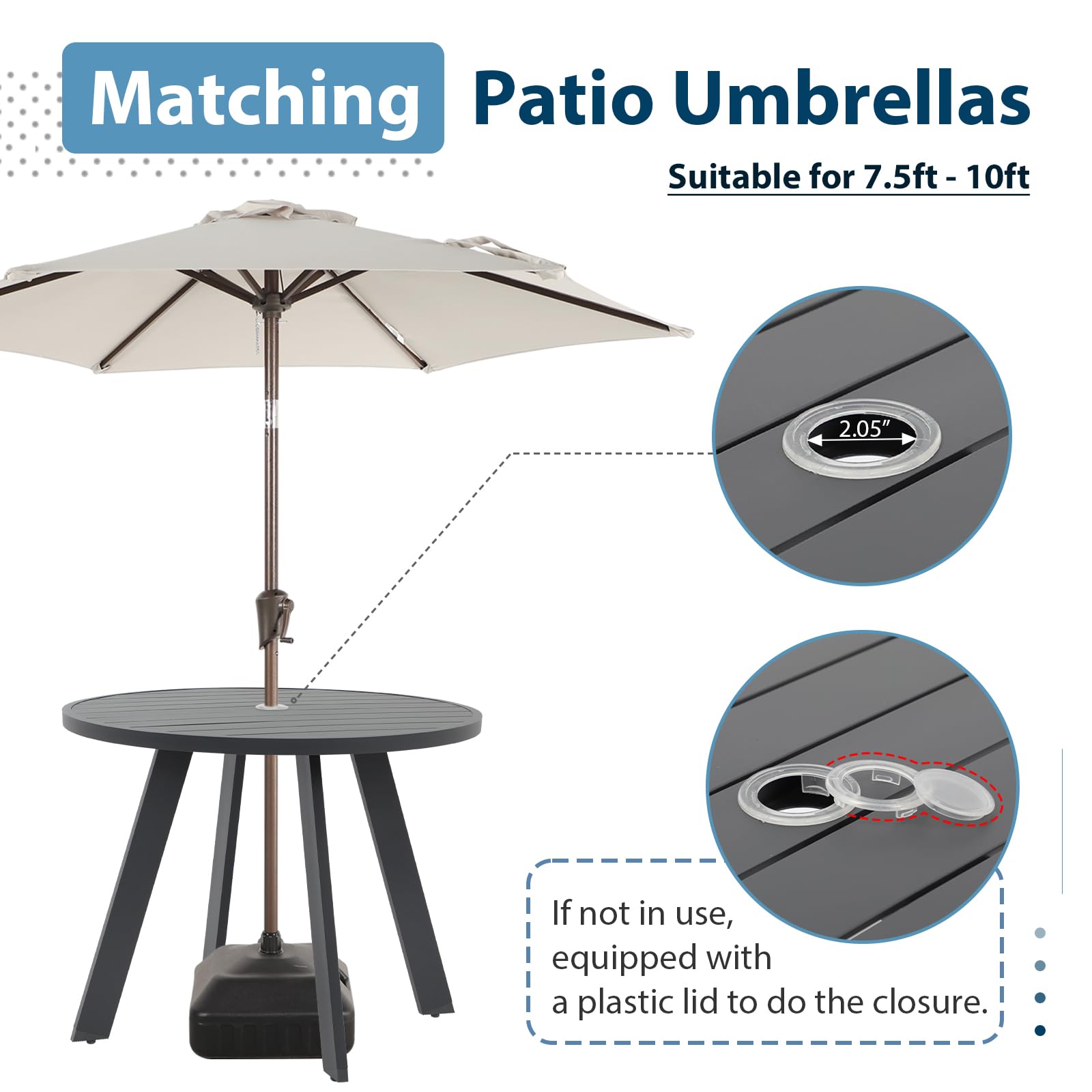 JOIVI 5 Piece Patio Dining Set, Outdoor Furniture Set Includes 4 Stackable Chairs and Table with 2.05β Umbrella Hole, All Weather Patio Dining Chair for Deck, Graden, Porch