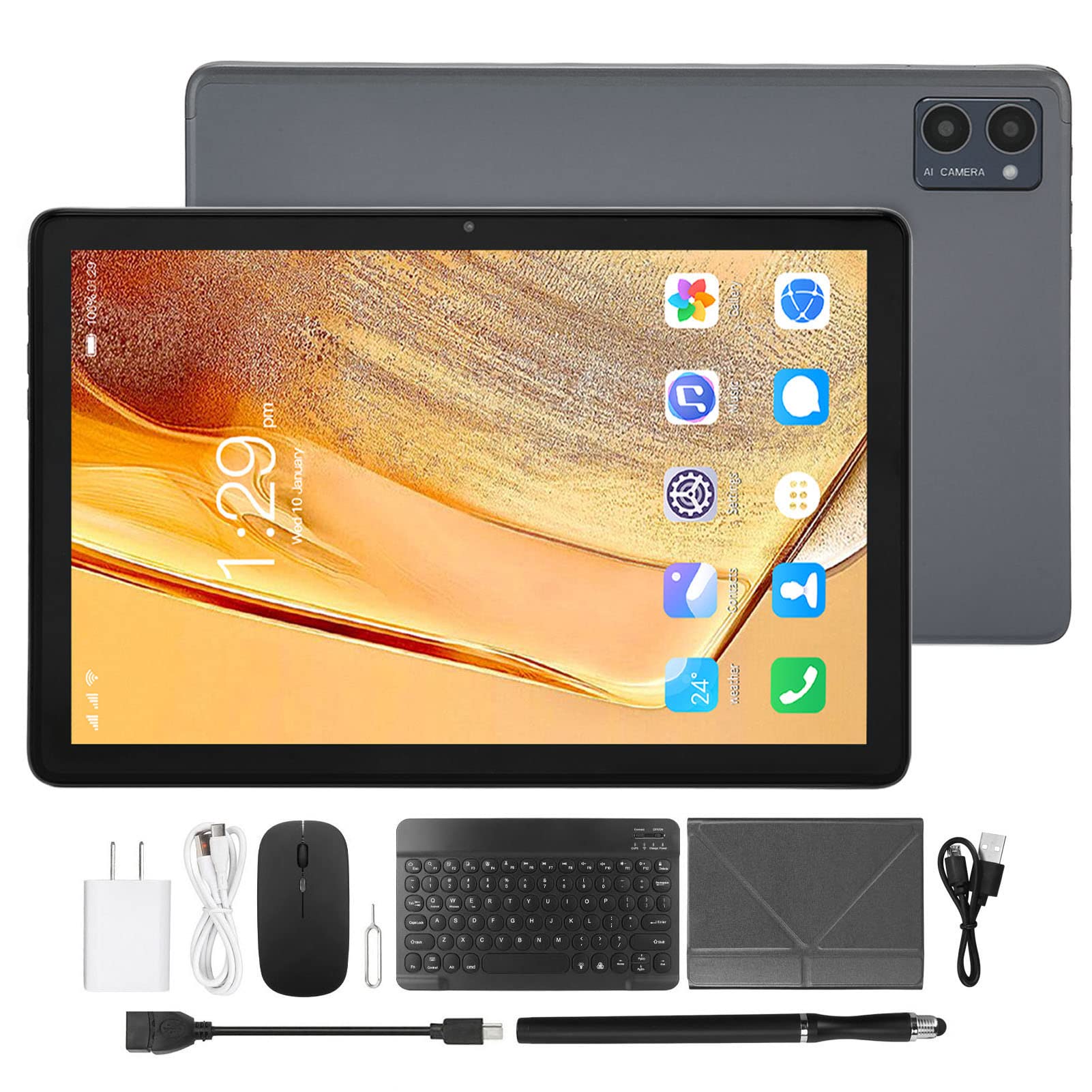 ciciglow 10.1 Inch Tablet Octa Core 4G LTE 12GB RAM 256GB ROM with Stylus, Mouse, Keyboard for Office (Grey)