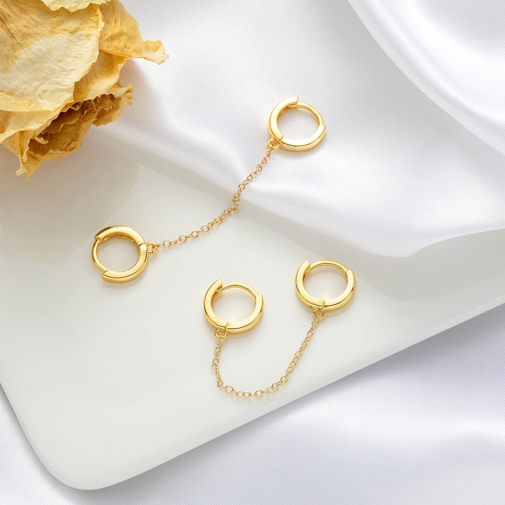 Chain Hoop Earrings | S925 Silver Gold Chain Earrings for Women Double Piercing Two Holes Huggie Earrings aretes de cadena