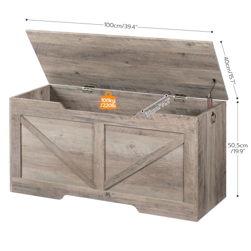 HOOBRO Storage Bench, 39.4β Retro Wooden Storage Chest with U-Shaped Cut-Out Pull, Safety Hinge, Supports 220 lb and Easy Assembly for Toy Box Organizer (Greige) BG771CW01