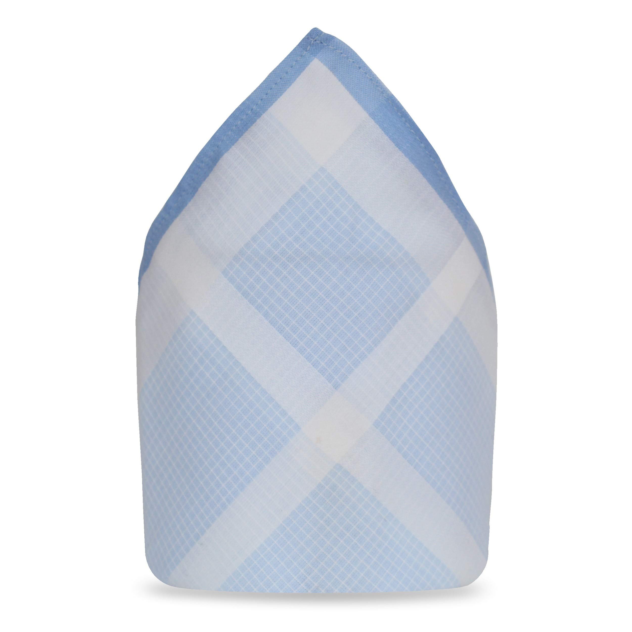Caruso Italy Men's Italia 100% Pure Cotton Handkerchief White Blue Checks - Pack of 12
