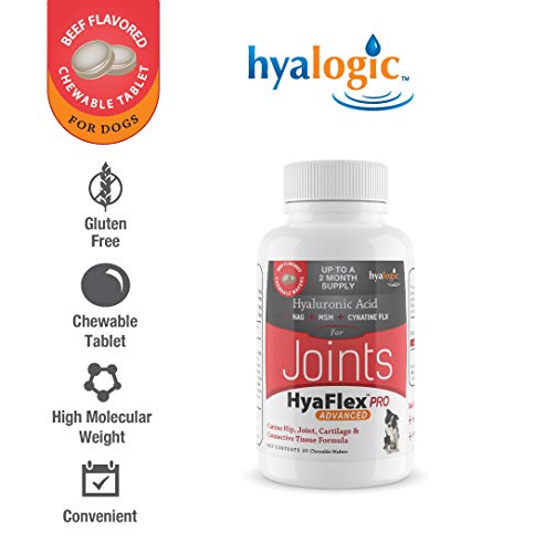 Hyalogic Pro Advanced HyaFlex for Dogs β Amazing Joint Support Supplement for Your Buddy β 30 Beef Flavored Wafers - Dog Joint Supplement w/Hyaluronic Acid, Glucosamine, MSM & Cynatine (30 Tablets)