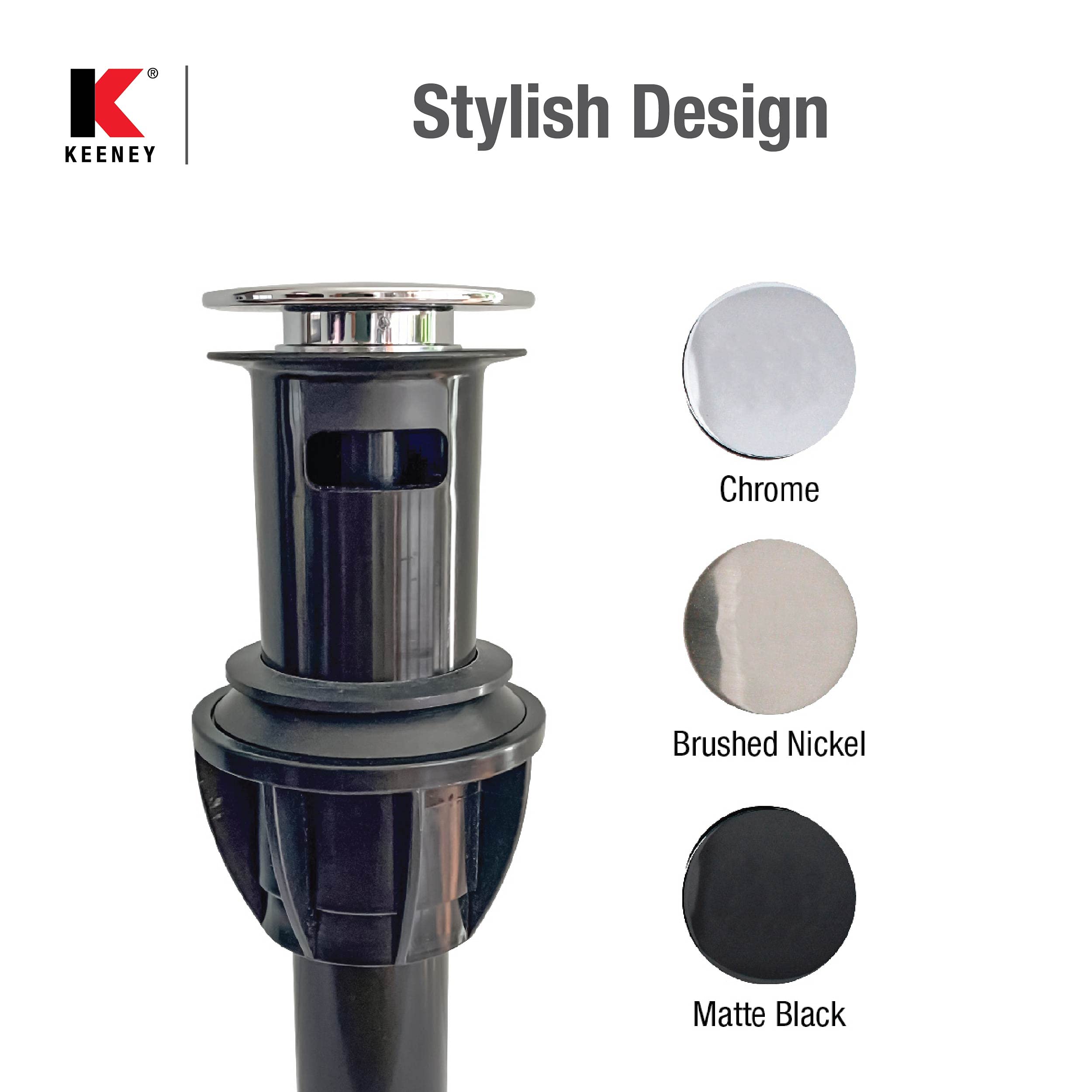 Keeney K820-72BN 1-1/4-in Plastic Push Button Sink Bathroom Drain with Overflow, Brushed Nickel