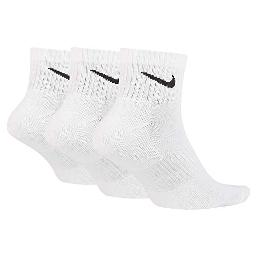 Nike Everyday Cushion Ankle Training Socks (3 Pair), Men's & Women's with Sweat-Wicking Technology, White/Black, Medium