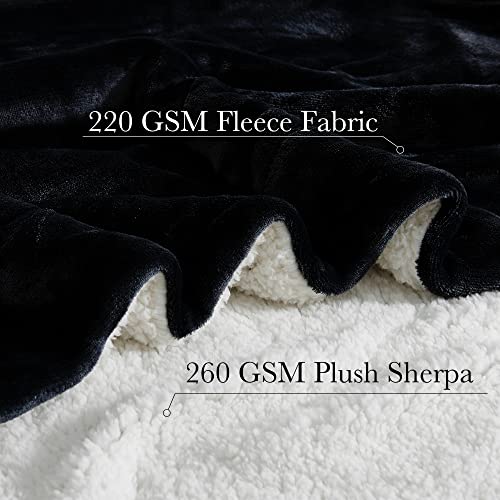 RYB HOME Black Blankets Sherpa 50" x 60", Super Soft Plush & Warm Blanket Throws for Camping Traveling Napping, Black, Throw Size