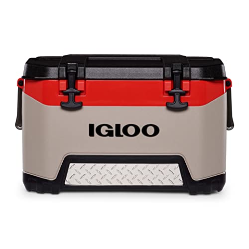 Igloo BMX 52 Quart Cooler with Cool Riser Technology, Fish Ruler, and Tie-Down Points - 16.34 Pounds - Sandstone and Red