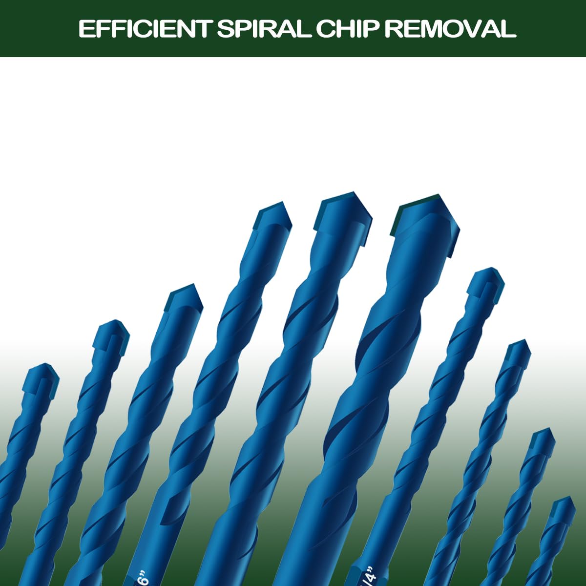 JOERIC 10PCS Blue Masonry Drill Bits, Concrete Drill Bit Ceramic Tile Drill Bit Set Tungsten Carbide Tipped Ceramic Tile Drill Bits for Concrete Brick Glass Plastic and Wood(3/16”-1/2”)