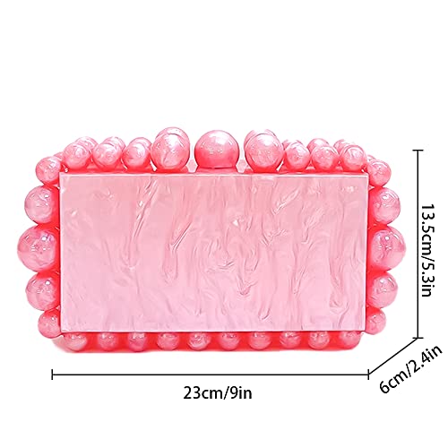 CARZA Acrylic Clutch Purse for Women with Marbling Evening Handbag Square Box Crossbody Bag with Glitter Beads (Pink)