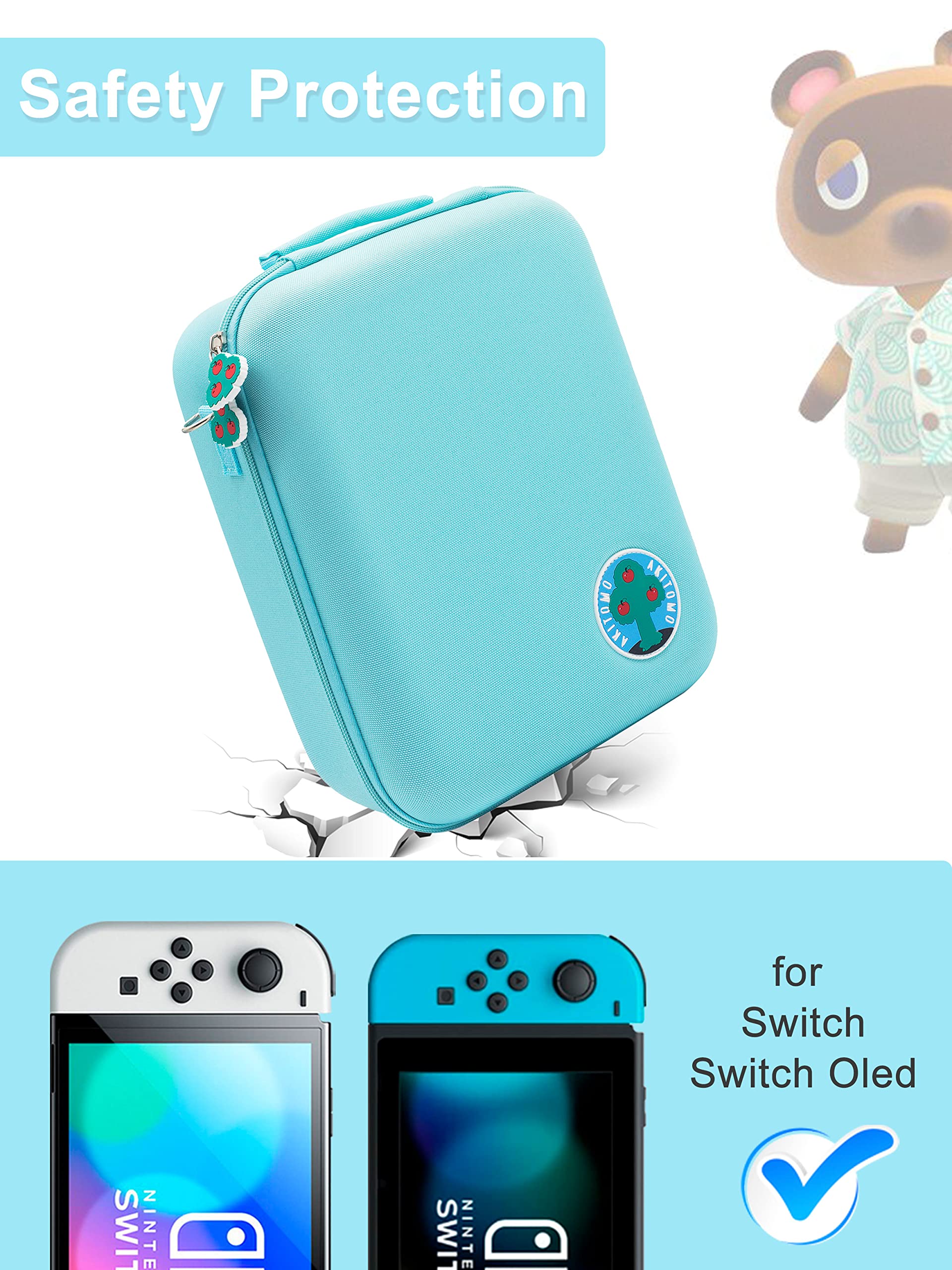 BRHE Cute Travel Carrying Storage Case for Nintendo Switch/Switch OLED Model Large Hard Portable Bundle Console Accessories Kit with Glass Screen Protector and Thumb Caps (Blue)