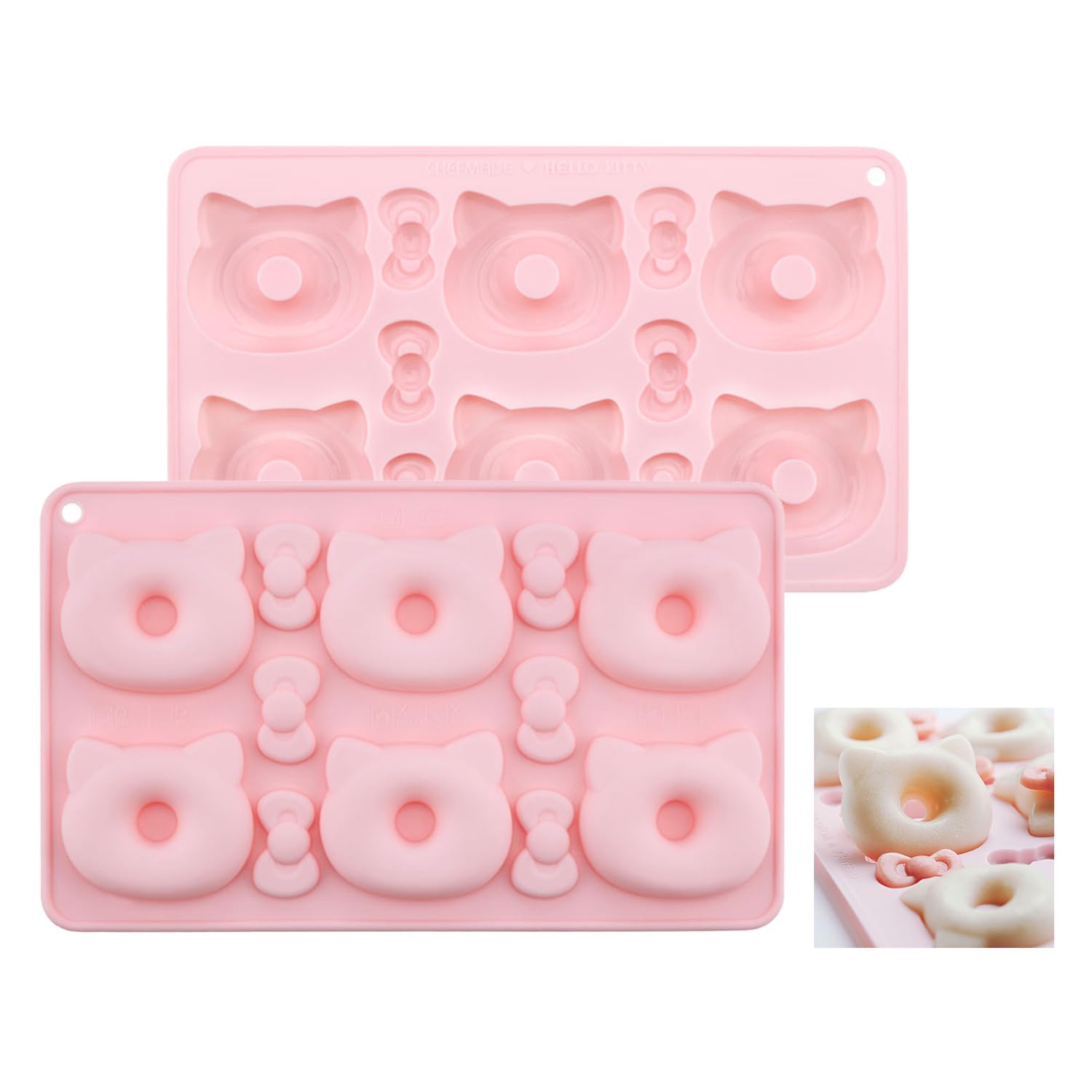 CHEFMADE Hello Kitty Donut Pan, 6-Cavity Non-Stick Silicone Doughnut Cake Mold, Silicone Donut Molds for Oven Baking (Pink)