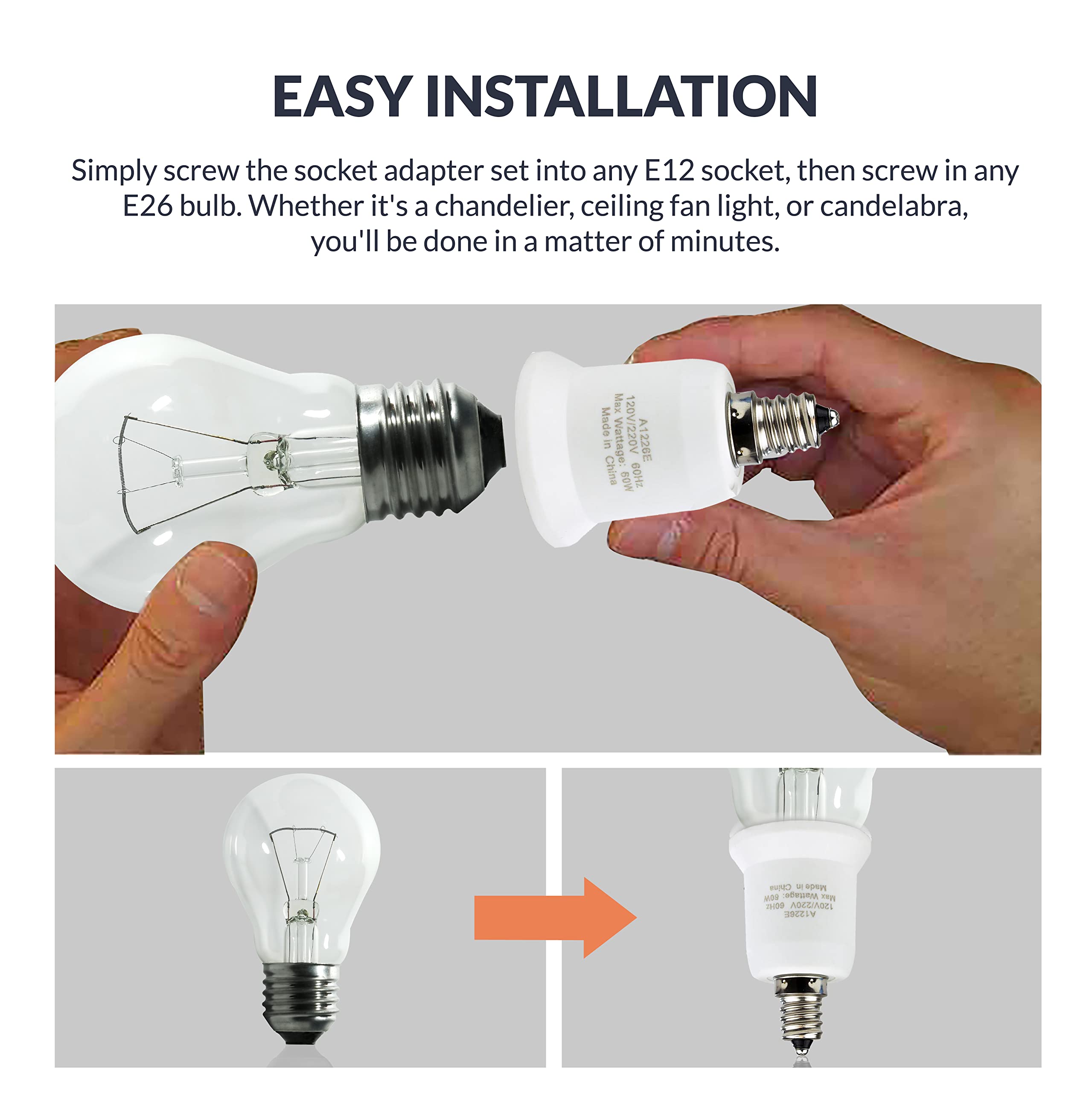 Newhouse Lighting Candelabra to Standard Light Bulb Socket Adapter, 5-Pack - A1226E-5, White