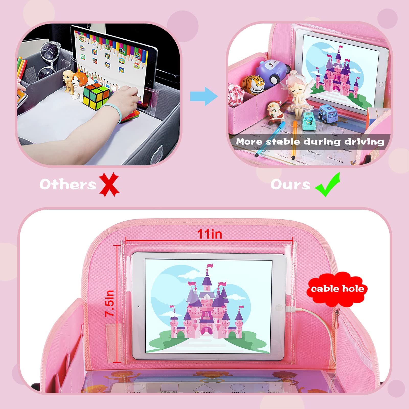 MENZOKE Bundle–2 items Kids Travel Tray with Dry Erase Board & Storage Pocket, Blue & Pink
