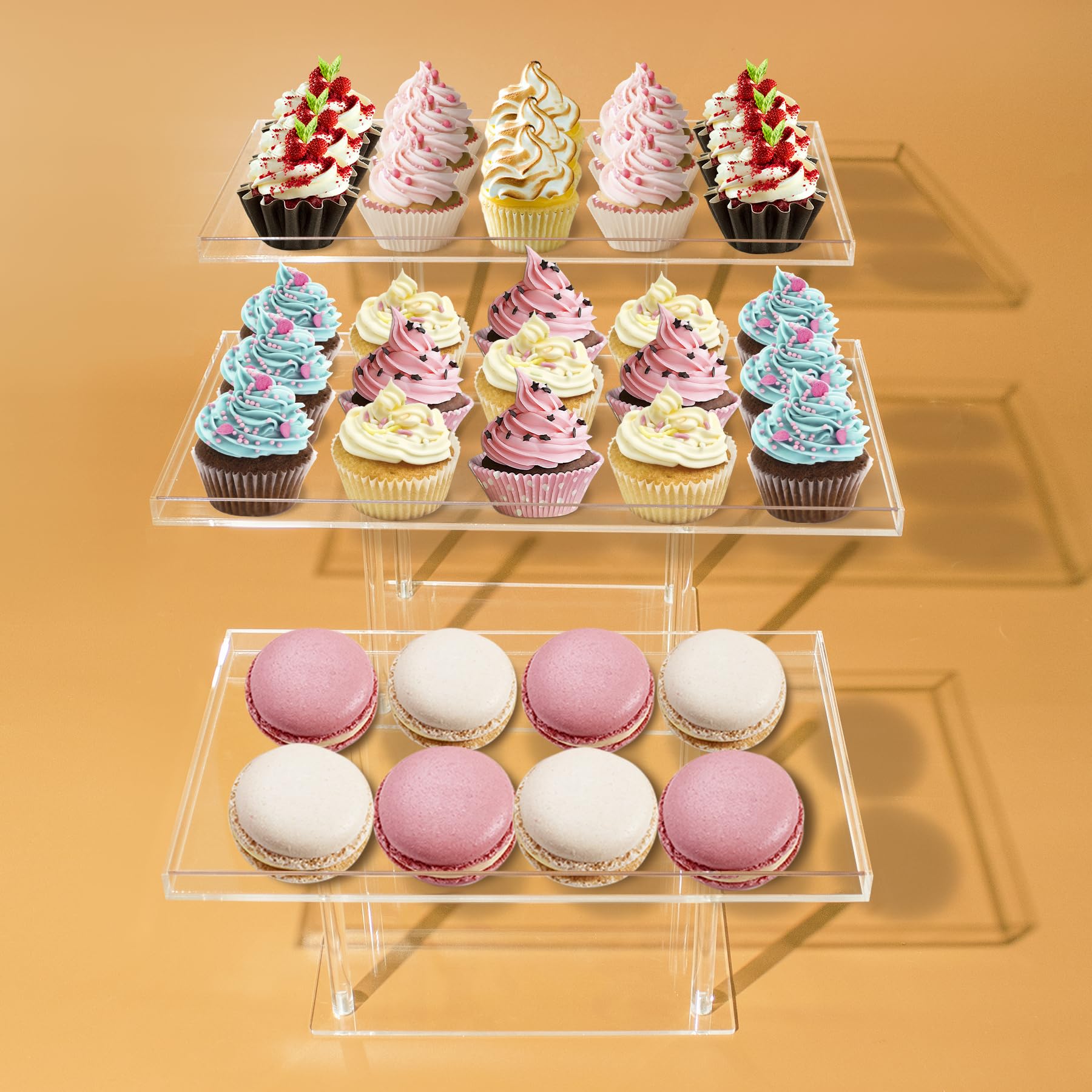 Clear Acrylic Dessert Table Display Set, Cupcake Stand Dessert Stands Buffet Risers for Cupcakes Dessert Pastry Food Treat Tier Serving Tray Stand for Wedding Birthday Party Baby Shower (Square)