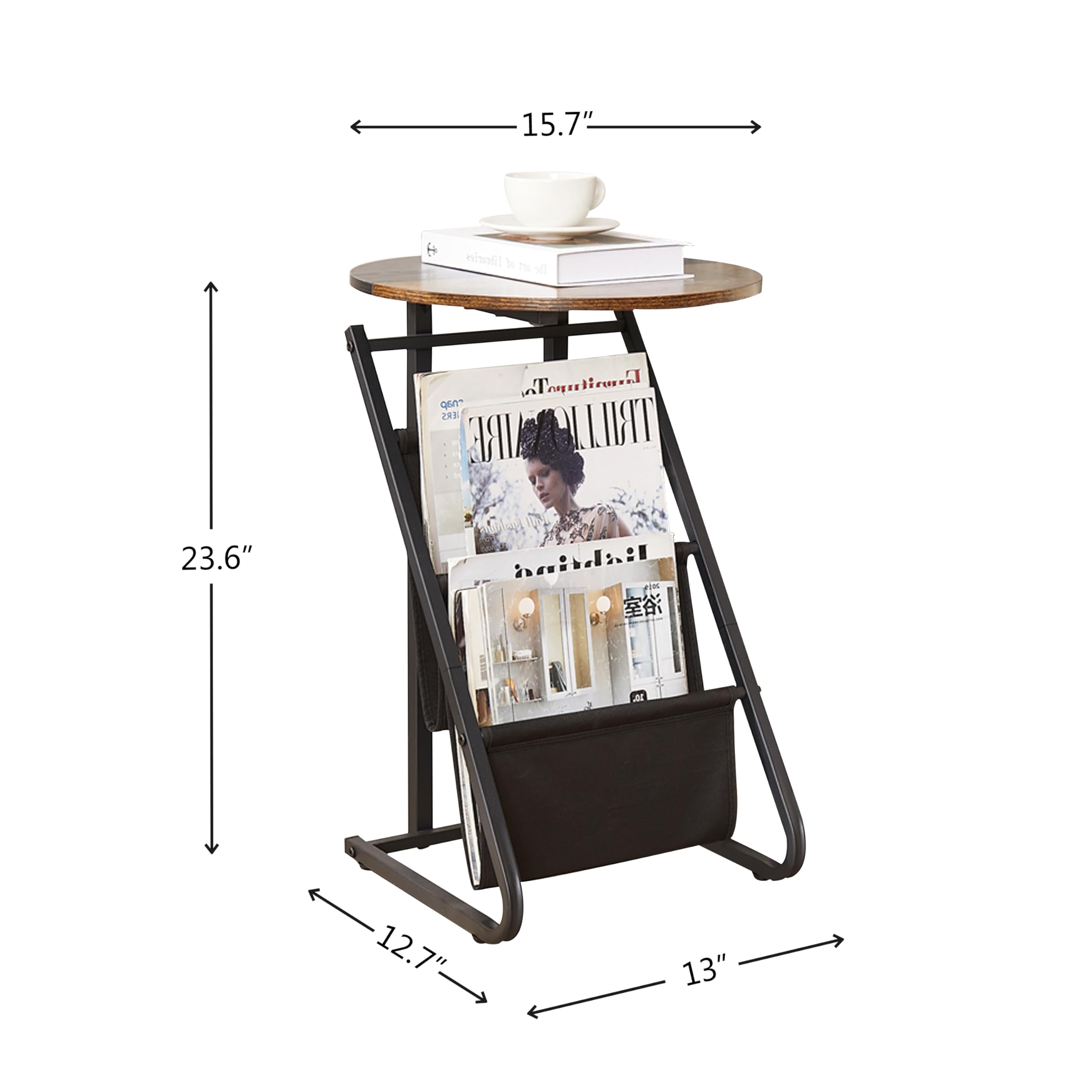 JOIN IRON End Table with Magazine Holder,Multifunction Magazine Rack with 2 Pockets,Newspaper Stand,Side Table for Living Room,Bedroom,Home Office,Small Space,Easy to Move and Assemble