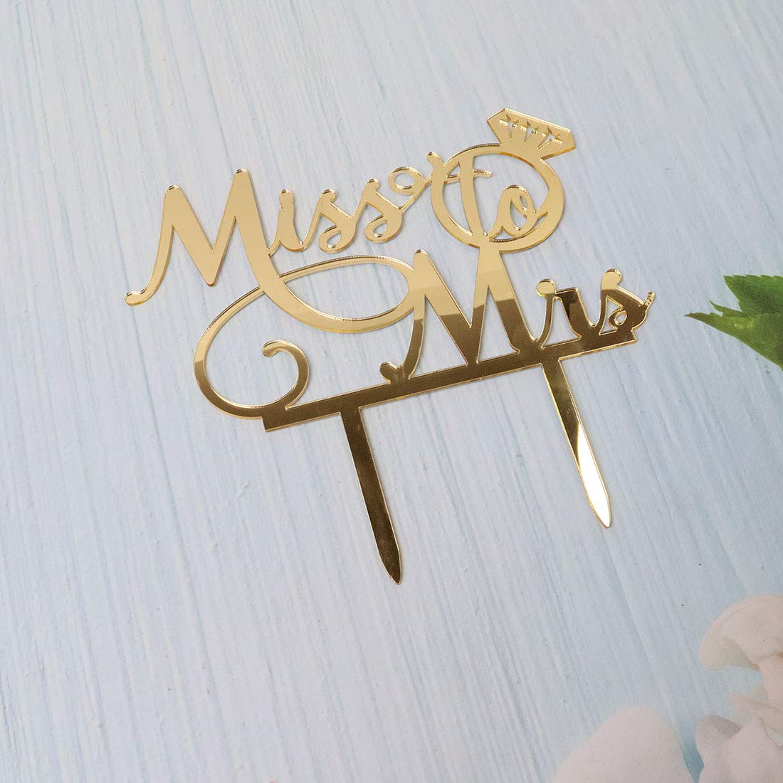 Miss To Mrs Cake Topper - Bridal Shower, Mr and Mrs Wedding/Engagement/Marriage Party Decoration, Mirror Gold Acrylic