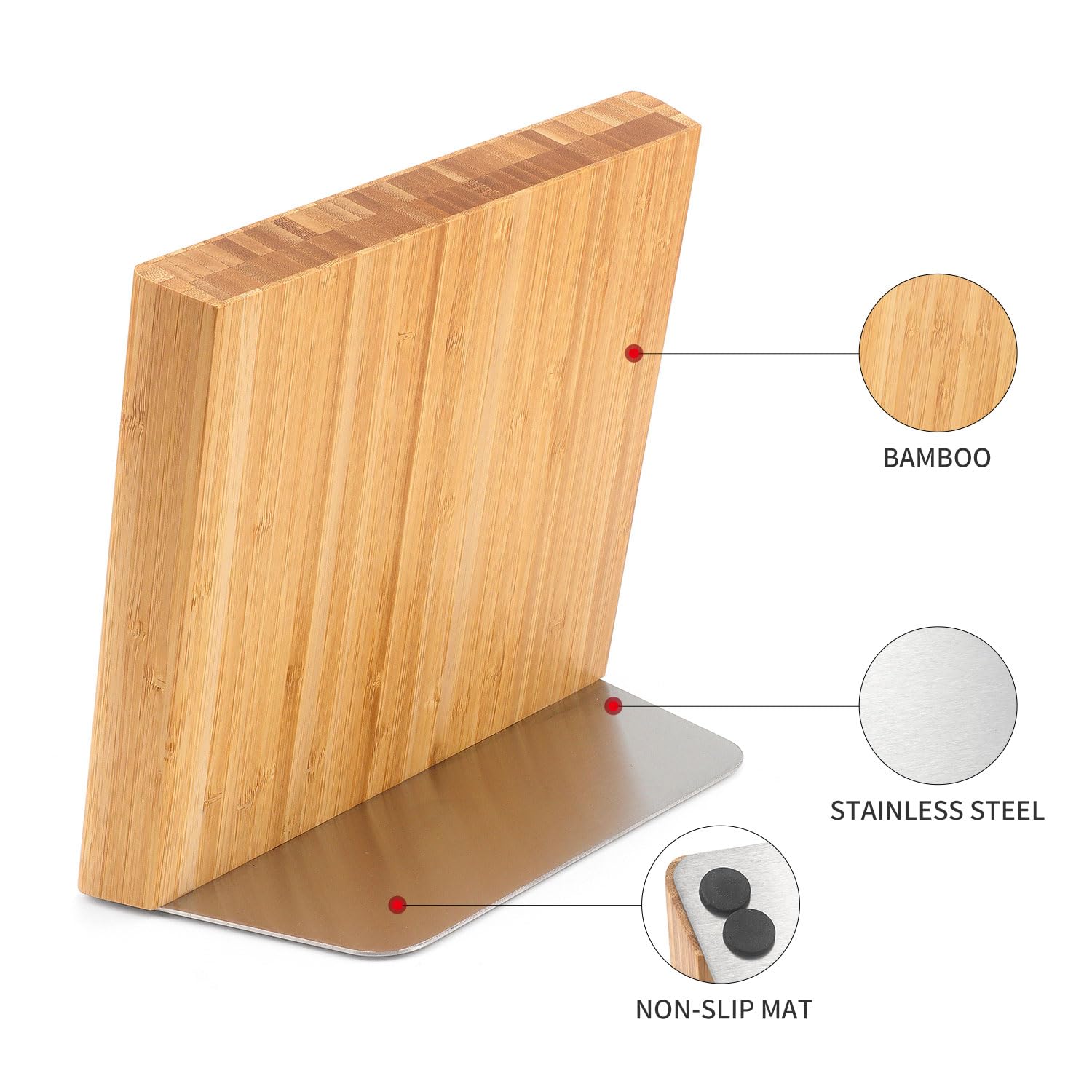 GOOD HELPER Magnetic Knife Holder, Small Magnetic Knife Block Sided Magnetic Knife Stand Stable Knife Magnetic Block Bamboo 9 Inch